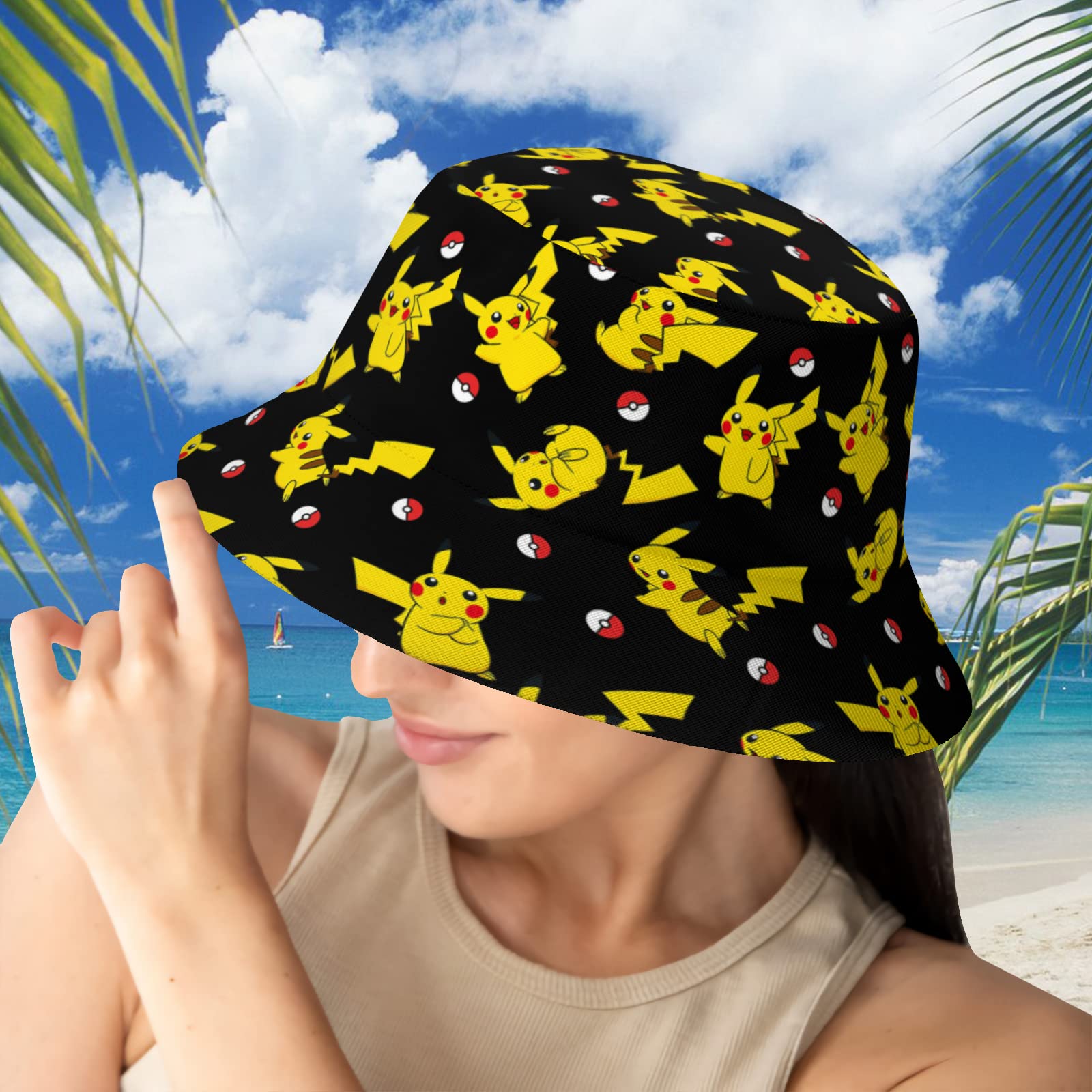 Cute Cartoon Bucket Hat for Woman Men, Packable Reversible Anime Sun Hat Packable Fisherman Cap Gift for Girlfriend Boyfriend