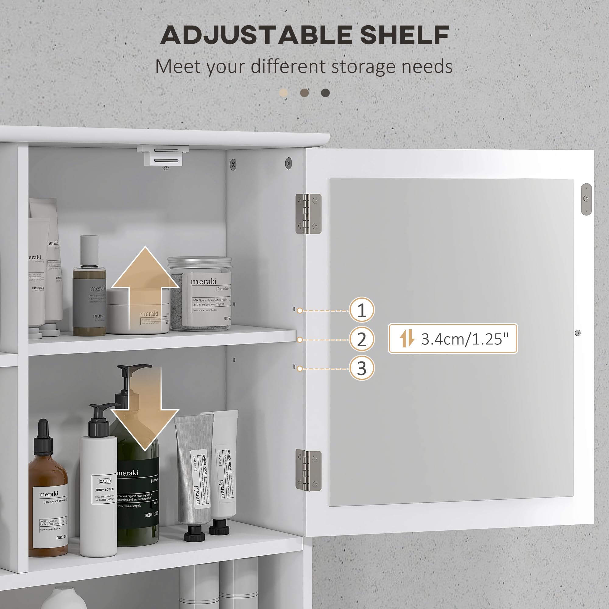 kleankin Bathroom Medicine Cabinet with Mirror, Wall-Mounted Bathroom Cabinet with Adjustable Shelf for Living Room and Laundry Room, White