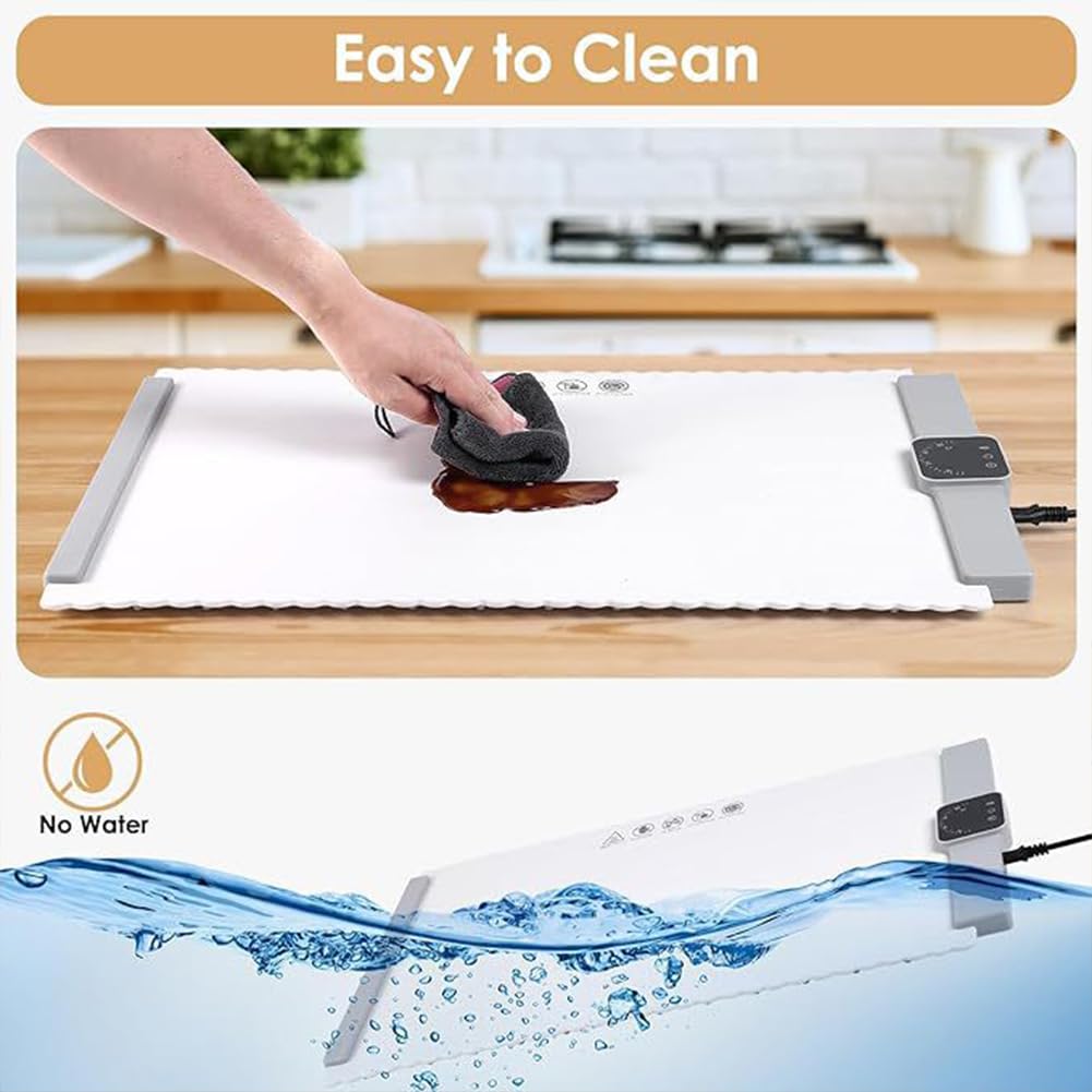 Food Warming Mat, 5 Level Adjustable Temperature, Silicone Heating Mat for Food, Auto-Off Timer, Flat 26 x 15 inch (Blue)