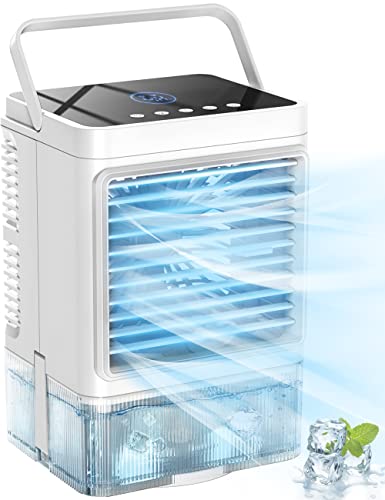 SKYICE Mini Portable Air Conditioners, 4-IN-1 Personal Evaporative Air Cooler with 4H Timer, 7 Colors Light, LED Screen, 3 Speeds Small Air Conditioner Portable for Room, Desk, Office, Camping, Car