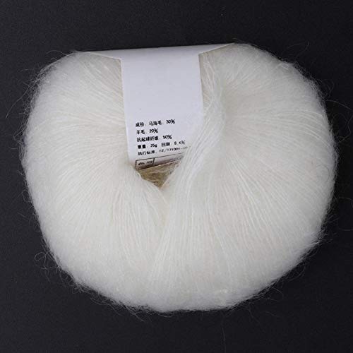 Mohair Knit Soft Angora Long Wool Yarn Hot with a Crochet Popular for DIY Weave(White)