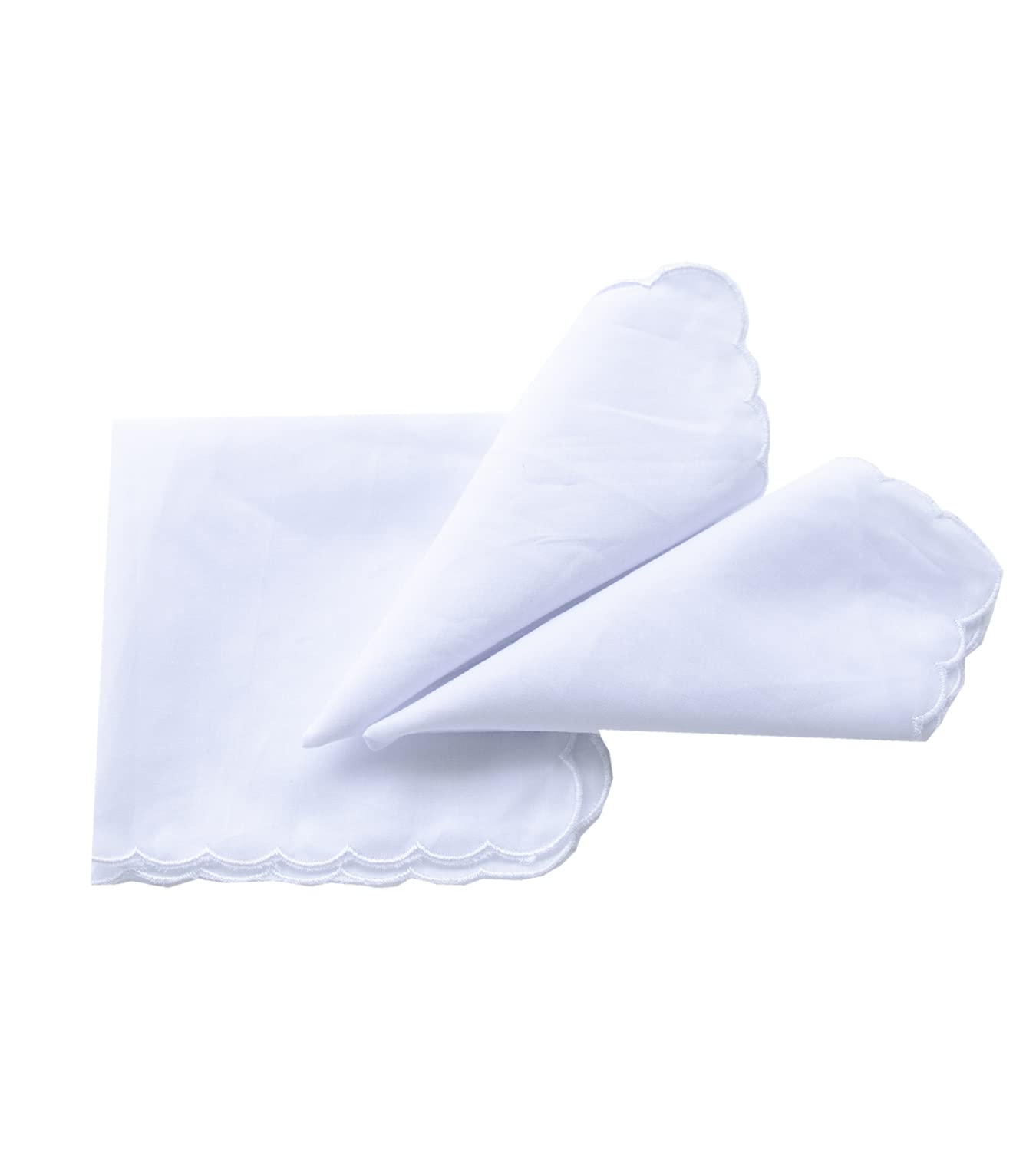 CoCoUSM White Handkerchiefs Premium 60s Cotton scalloped Hankies 11 Inches