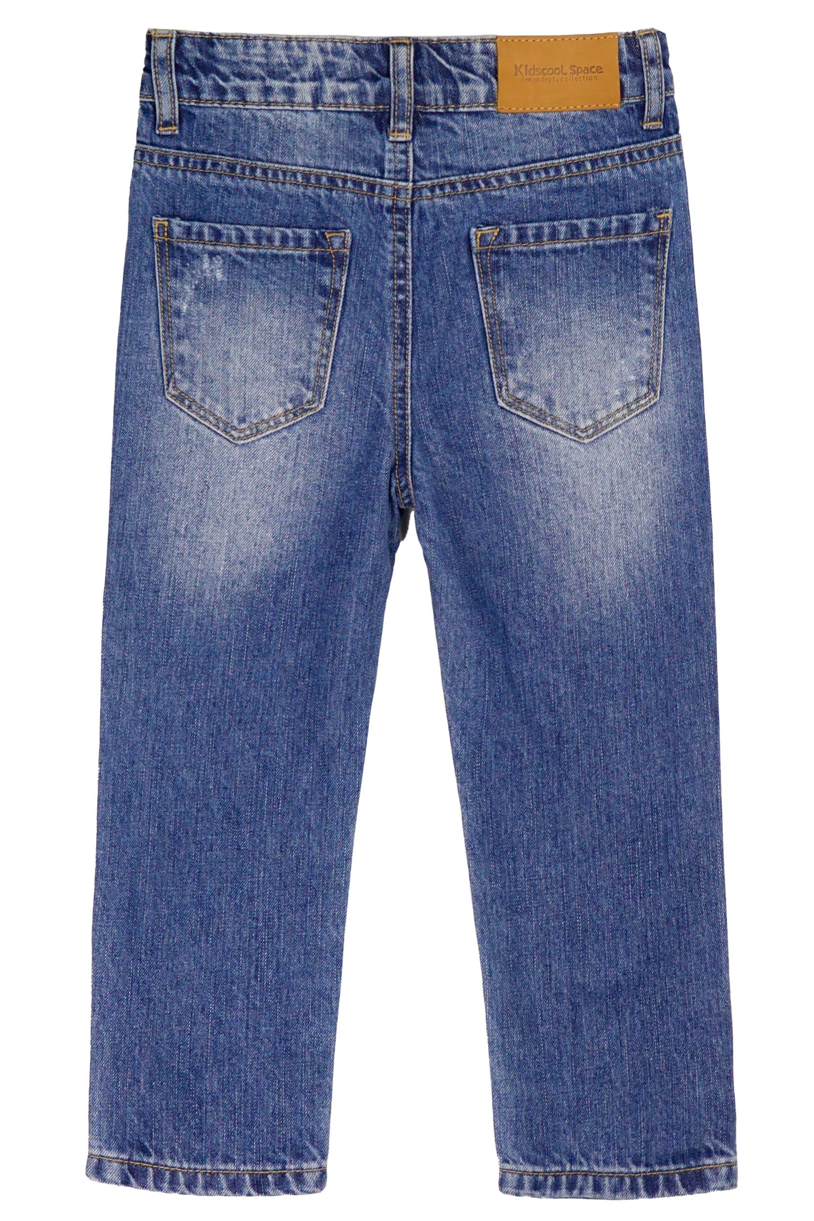 KIDSCOOL SPACE Baby Girl Boy Jeans,Little Kid Elastic Band Inside Ripped Denim Pants,Blue,18-24 Months