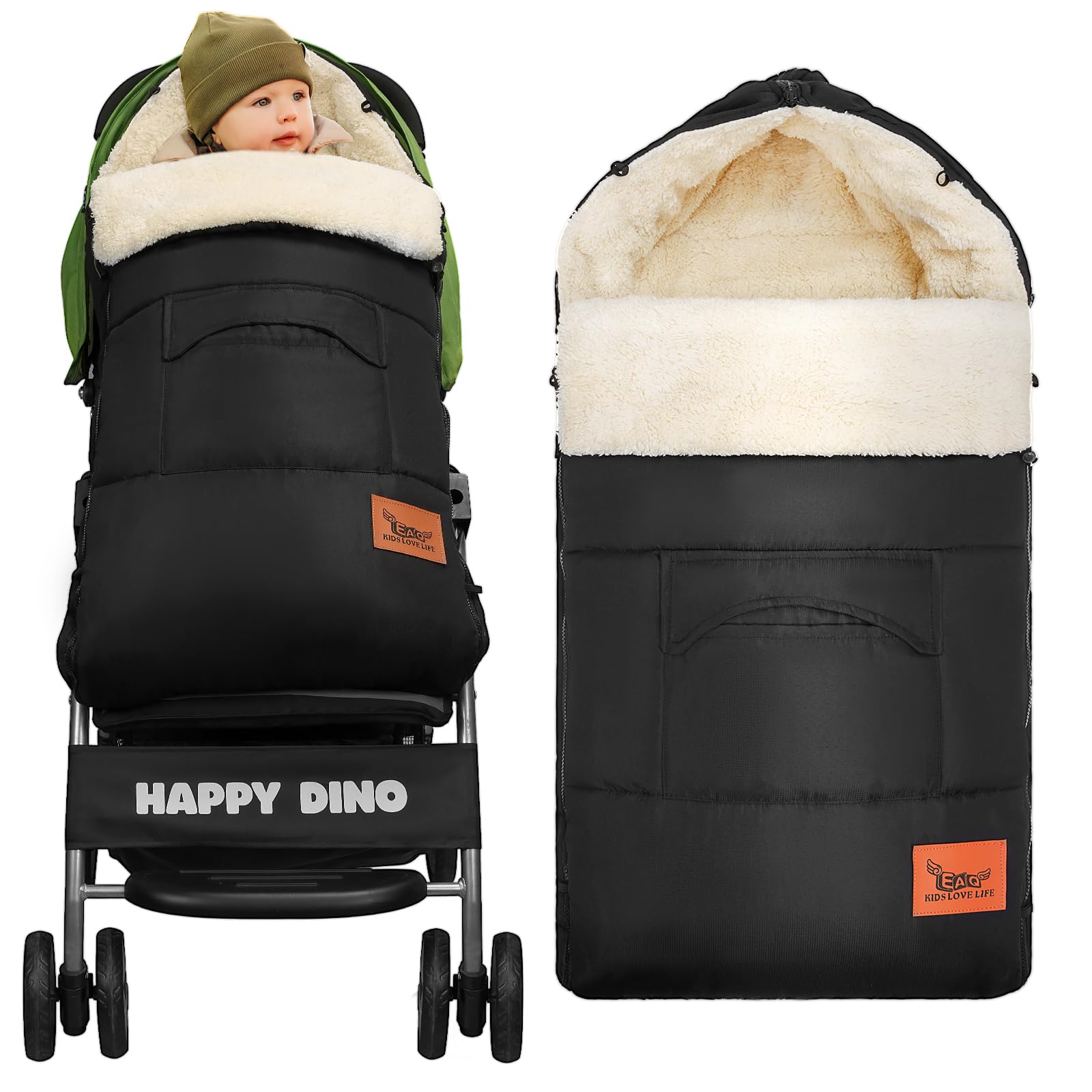EAQ Universal Winter Warm Baby Stroller Footmuff,Muti Use Bunting Bag, Fleece Lined Washable Outdoor Sleeping Bag for Baby(Black)