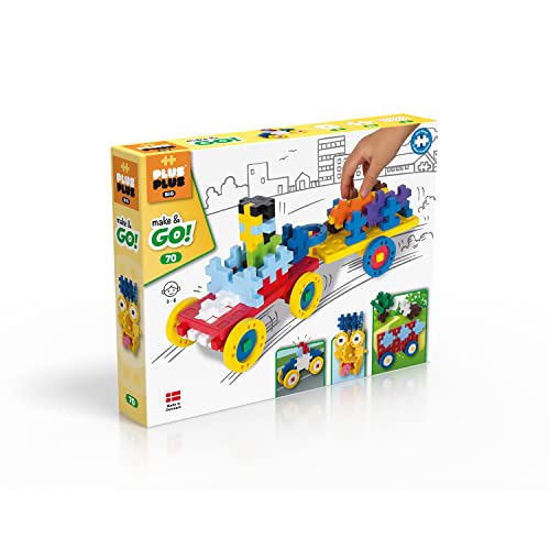 PLUS PLUS Big - Make & GO! - 70 Pieces - Construction Building Stem/Steam Toy, Interlocking Large Puzzle Blocks for Toddlers and Preschool