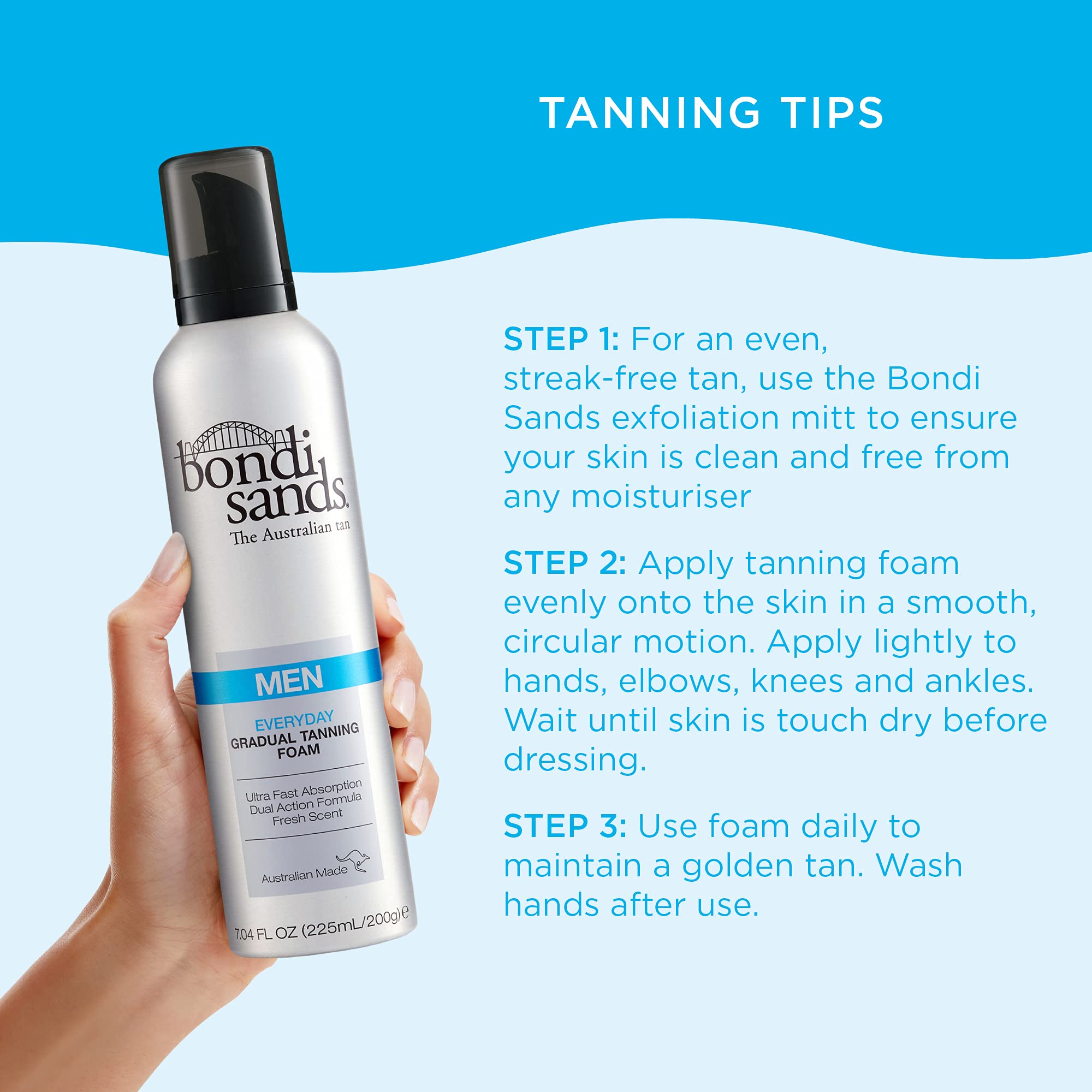 Bondi Sands Men's Everyday Gradual Tanning Foam | Effortless, Lightweight Tanning Foam Gradually Provides Easy Golden Glow | 7.04 oz/225 mL