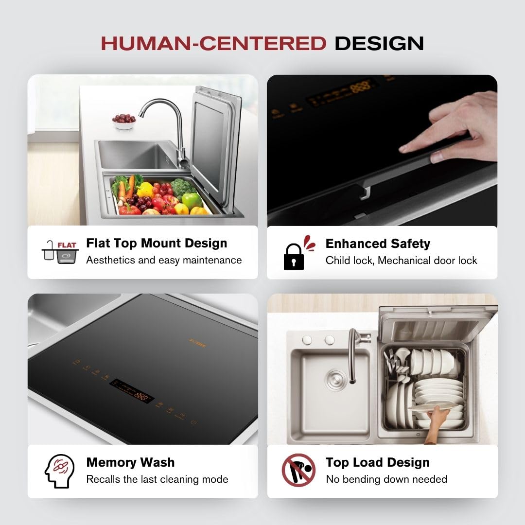 FOTILE SD2F-P5 3-in-1 In-Sink Dishwasher & Kitchen Sink Combo with 360° Cleaning, Produce Wash, Child Lock, Energy Efficient for Space-Saving Hygienic Kitchen Solutions (Dishwasher on the Right)