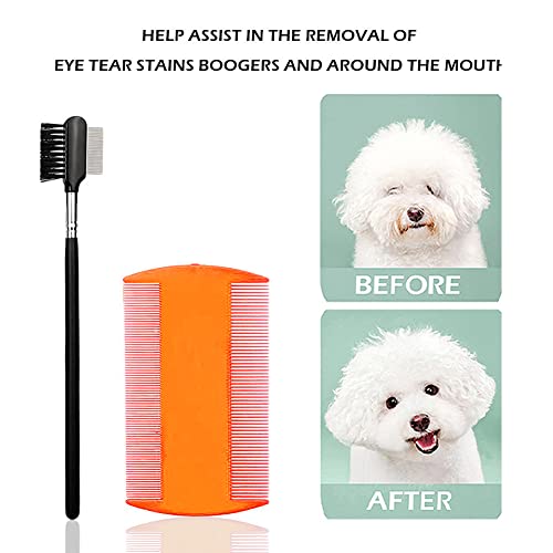 SKYPIA 5 Pcs Dog Comb Tear Stain Remover for Dogs Flea Comb Dog Combs for Grooming Small Dogs Flea Comb for Cats Dog Grooming Kit Pet Combs Small Dog Combs