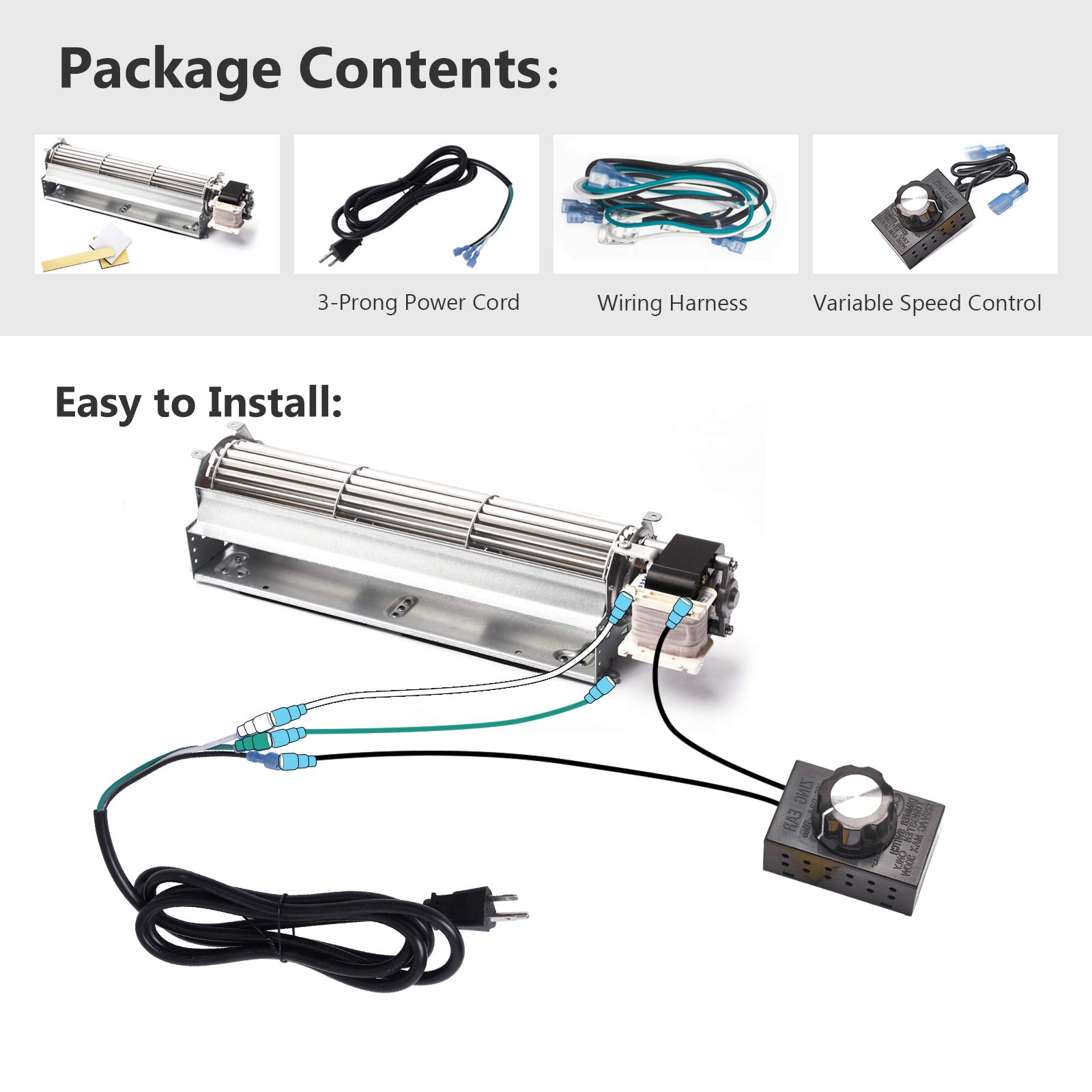 Criditpid BK GA3750 GA3750A GA3700 GA3700A Replacement Fireplace Blower Fan Kit for Desa, FMI, Vanguard, Vexar Fireplaces, 103581-01, 103581-02, 103581-03, 103581-04