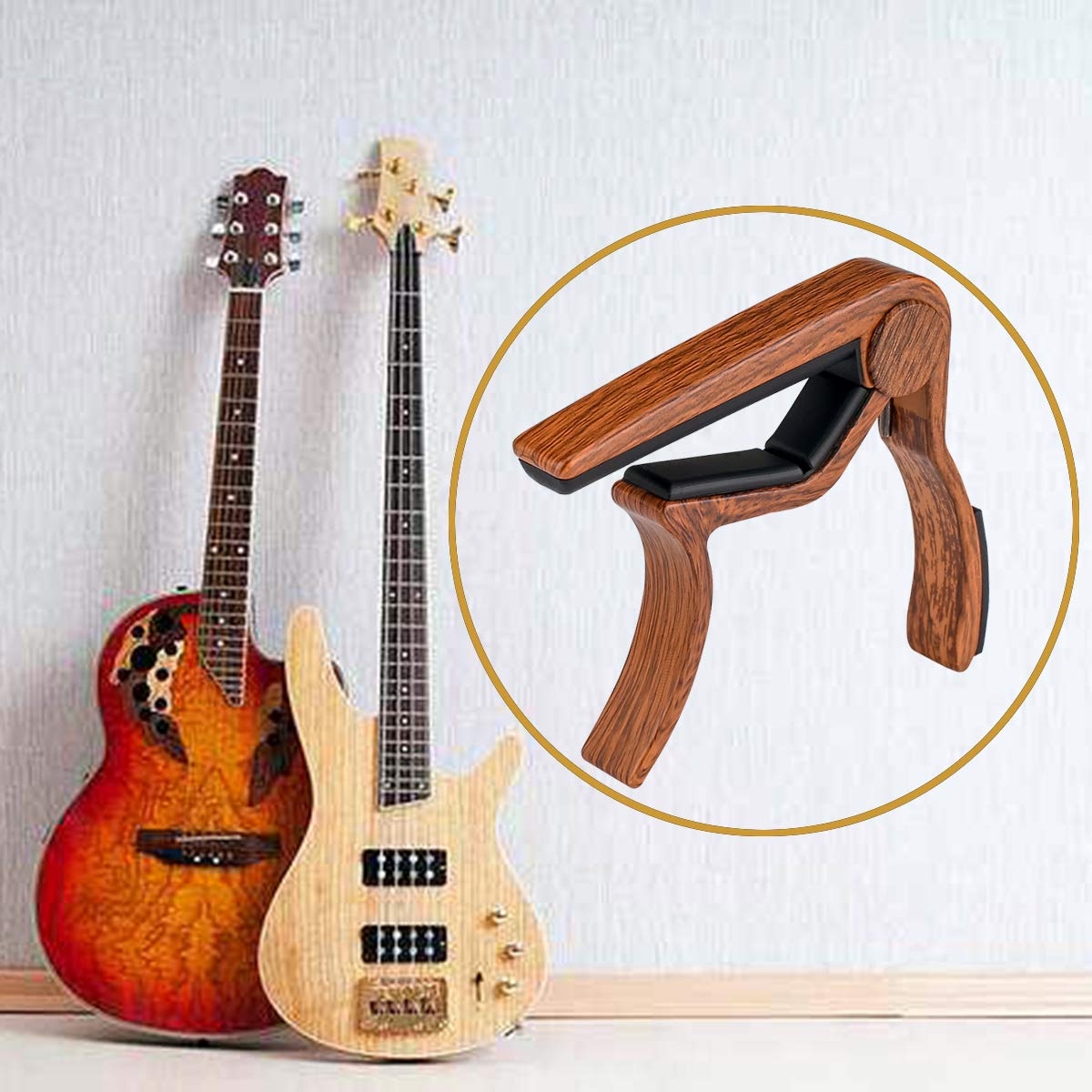 Capo,Guitar Capo,with 5 Pack Guitar Picks,Guitar Capos,for Acoustic Guitar, Electric Guitar,Bass,Ukulele (Rosewood)