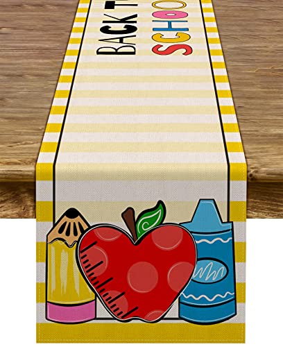 Pudodo Back to School Table Runner Apple First Day of School Kids Students Classroom Party Dinning Room Home Decoration (13" x 72")