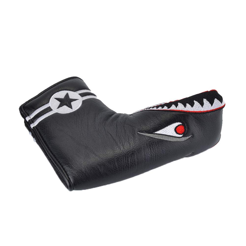 COOLSKY Golf Club Putter Head Cover Shark Cartoon Animal Design Pattern Design Magnetic Closure Synthetic Leather Putter Headcover Black