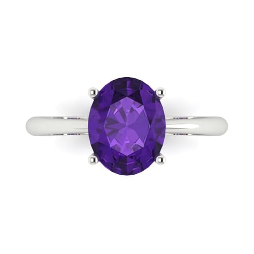 Clara Pucci 2.5ct Oval Cut Solitaire Natural Purple Amethyst Engagement Wedding Bridal Promise Anniversary Ring 18K White Gold Size 3.75
