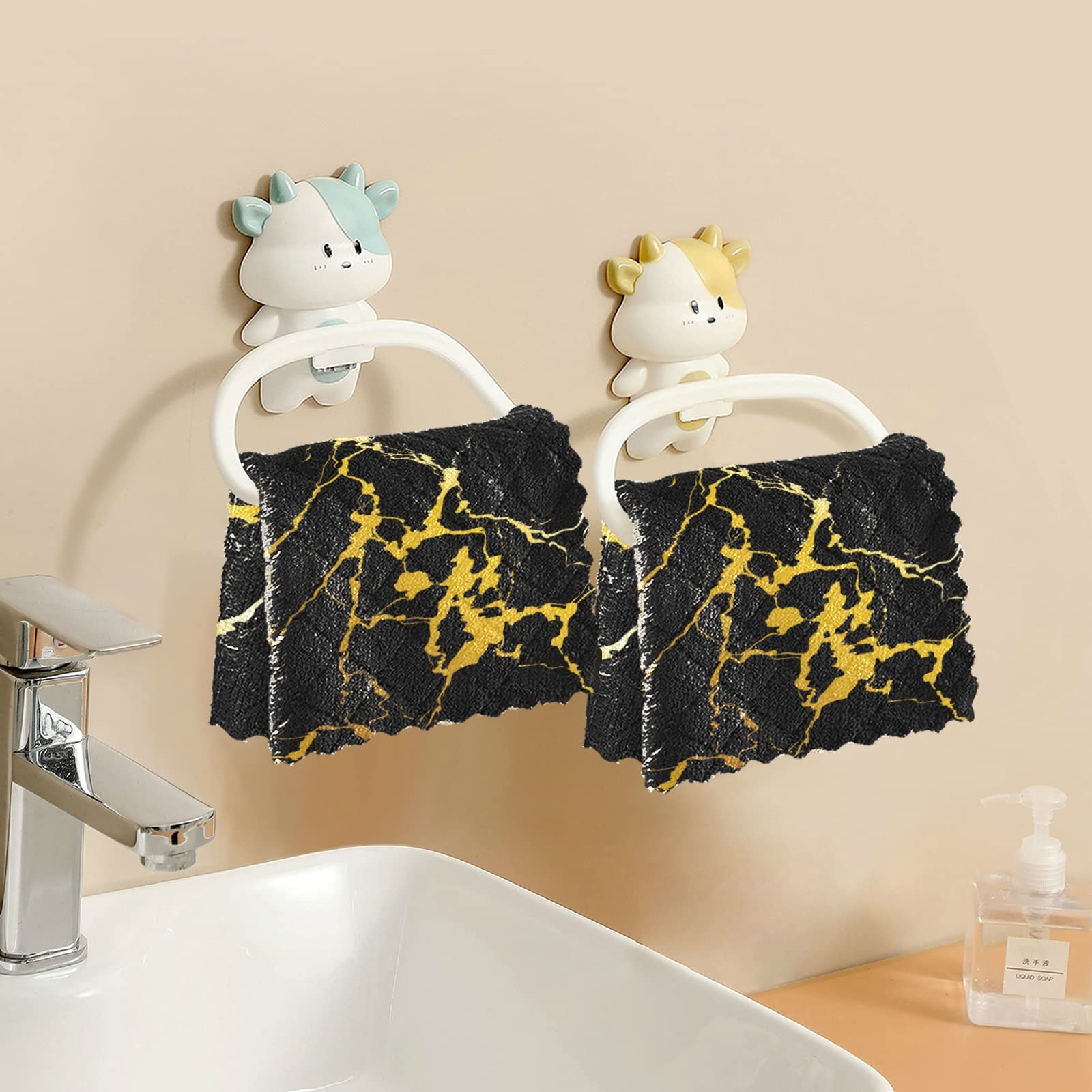 Dish Cloths Dish Towels Kitchen Towels 6 Pack Sets Absorbent Golden Black Mable Soft Decorative Reusable Nonstick Oil Washable
