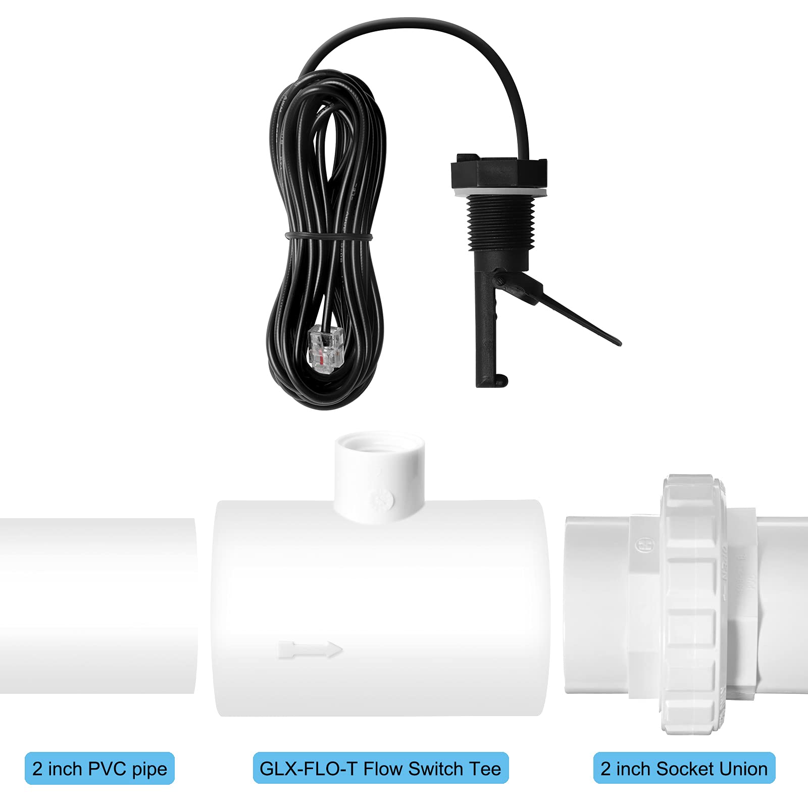 EXCELFU Flow Switch for Hayward Goldline Salt System, Flow Sensor for Hayward Salt Cell and Chlorine Generator System, Flow Switch Assembly GLX-FLO-RP with Tee for Hayward Aqua Rite, Swimpure Plus