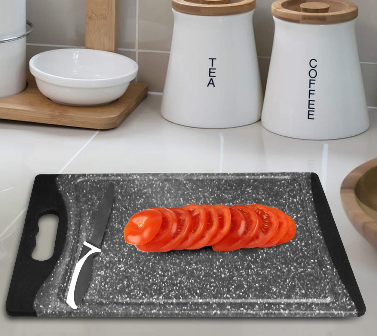 CHEF GRIDS Durable Plastic XL Marble Cutting Board Set, Chopping Board Thick Plastic, for Vegetable Meat or Cheese With Non-Slip Grip| Dishwasher Safe (3-pc Set, Multi) (Multicolor)