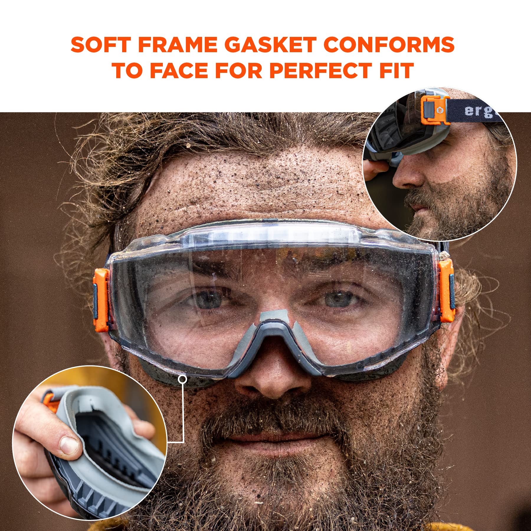 Ergodyne Skullerz Modi Protective OTG Safety Goggle, Indirect Venting, Anti Fog, Scratch Resistant, Adjustable Fabric Strap