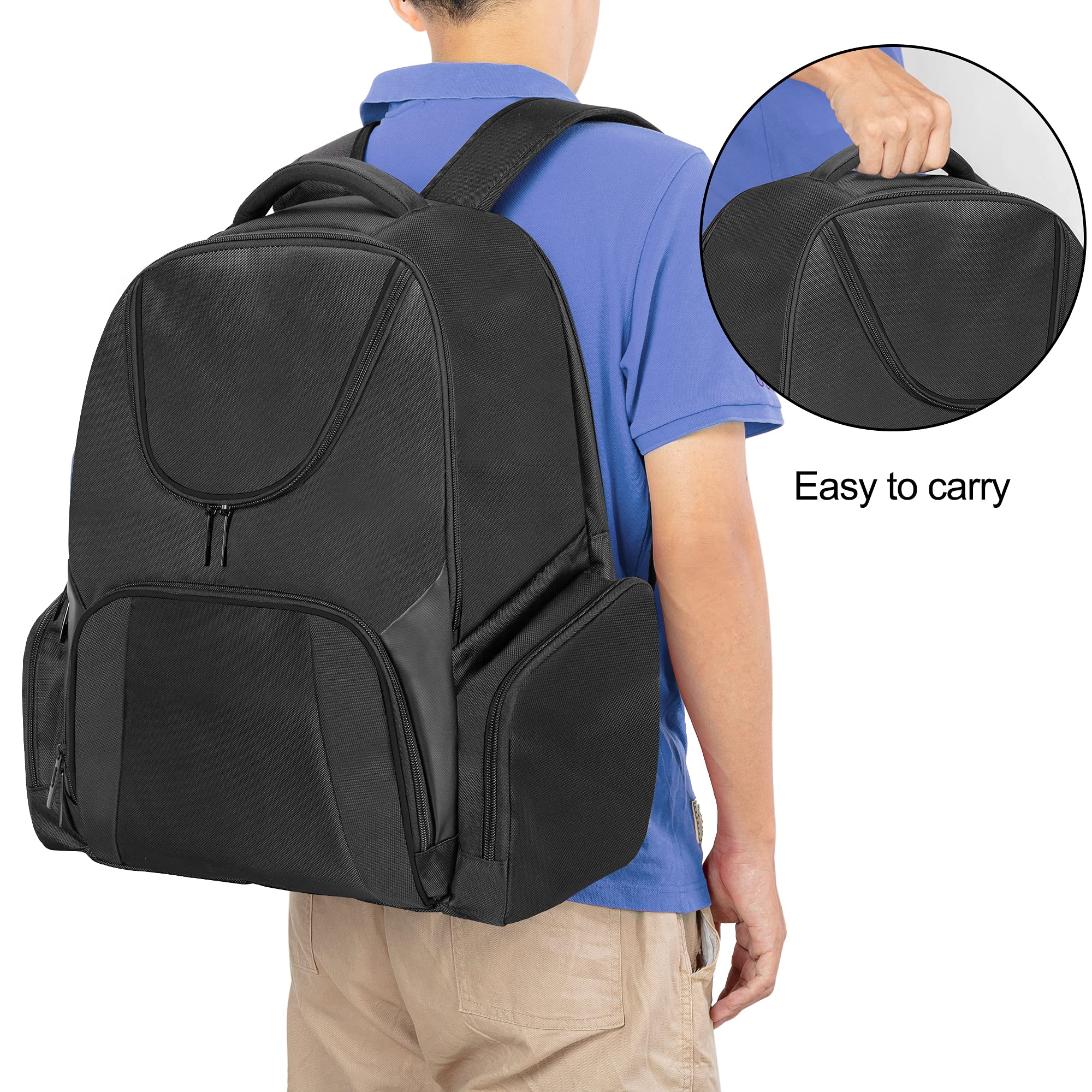 CURMIO Carrying Case Compatible with PS5/ PS4/ PS4 Pro/ Xbox Series S, Xbox One/ One S/ One X, Xbox 360/ 360 Slim, Travel Backpack for Game Console and Controller, Discs, Black Stripe (Bag Only)