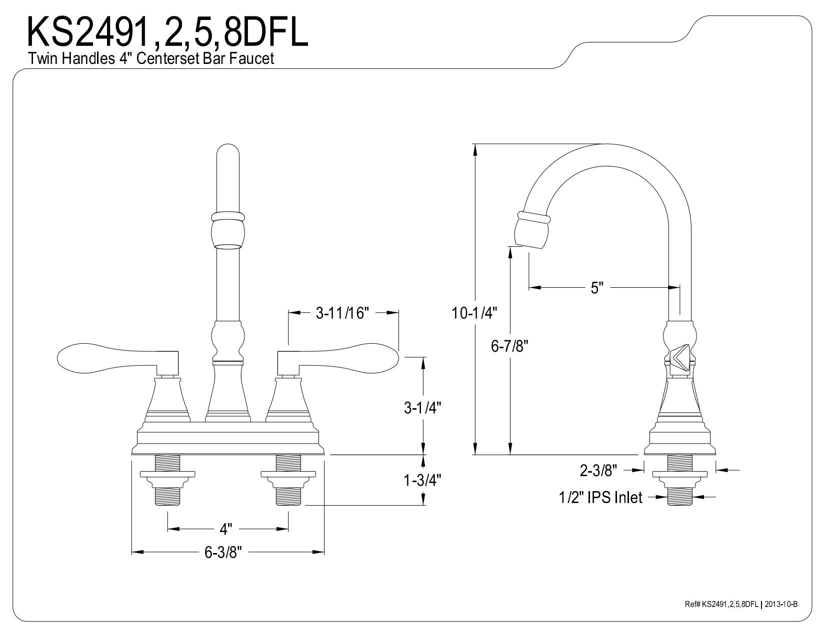 Kingston Brass KS2492DFL NuFrench Bar Faucet, 4-Inch, Polished Brass