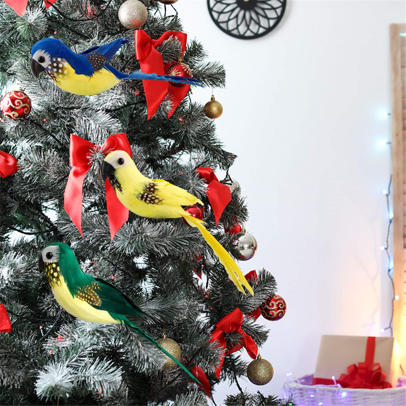 ZCFGUOI 4 Pcs Artificial Simulation Foam Feather Parrot, Mini Sparrow Ornaments with Metal Clip, DIY Craft for Wedding and Modern Home Garden Zoo Ornament
