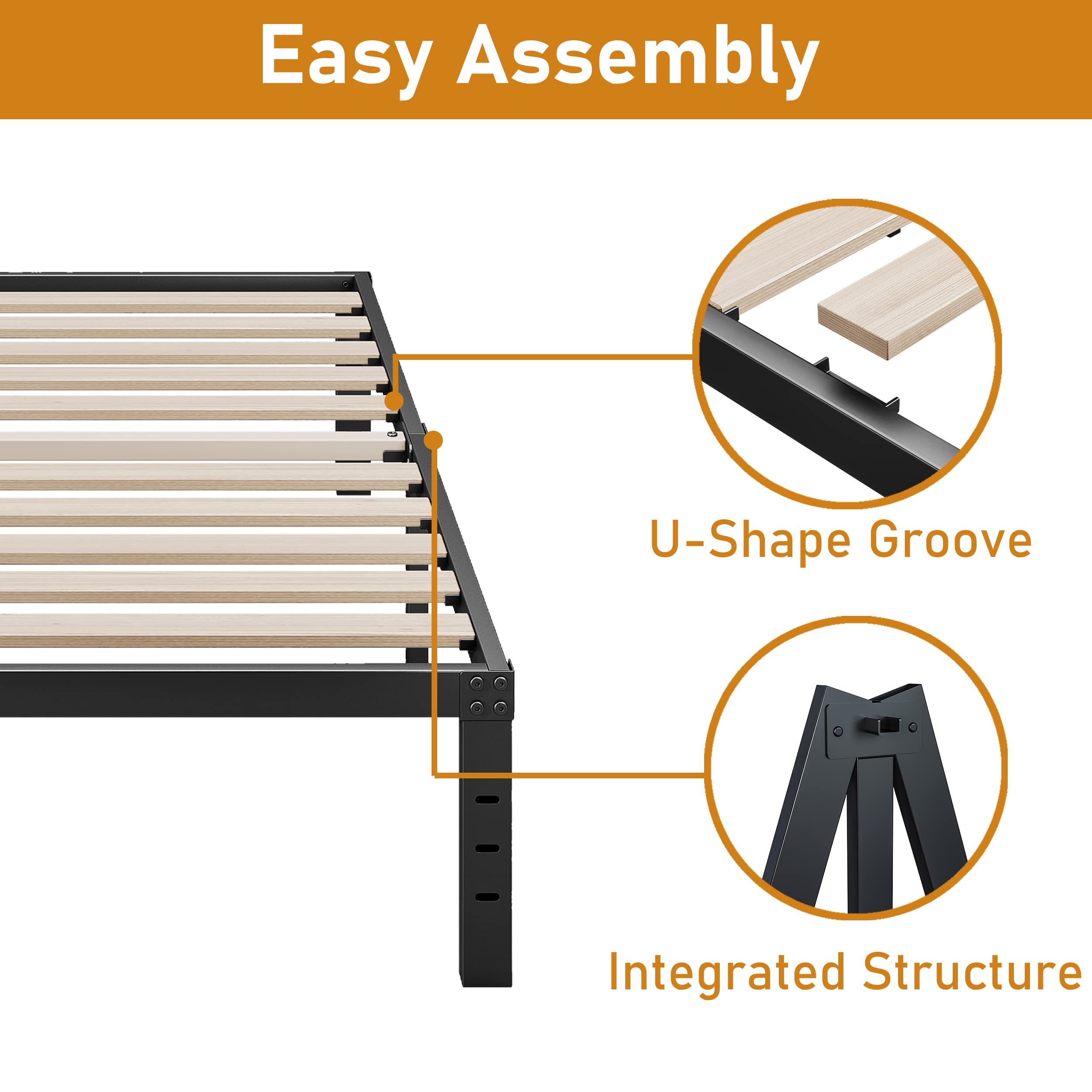 Cleaniago Full Size Metal Platform Bed Frame Wooden Slats Support, 14 Inch High, No Box Spring Needed,Heavy Duty 3500 Pounds Support,Noise Free, Easy Assembly, Black