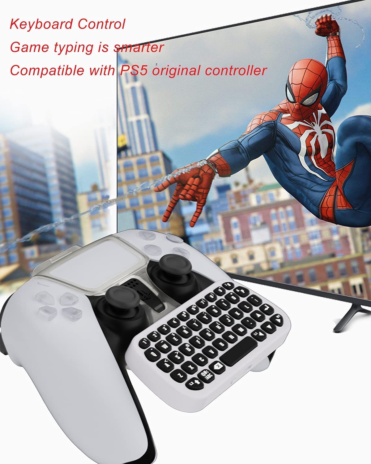 Controller Keyboard for PS5, Joso Wireless Chatpad, Bluetooth 5.0 Connect, Mini Keyboard/Gaming Keyboard for PS5 Accessories, No Input Delay, Play 30 Hours - White