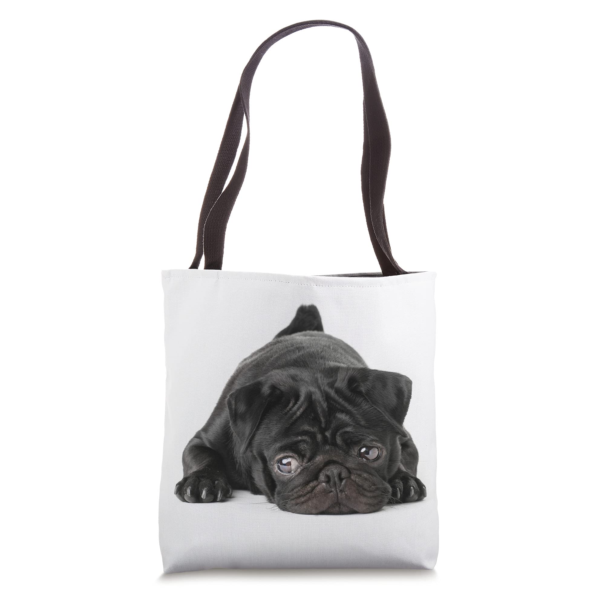 Cute Black Pug Puppy Portrait Beautiful Dog Love Pug Mom Dad Tote Bag