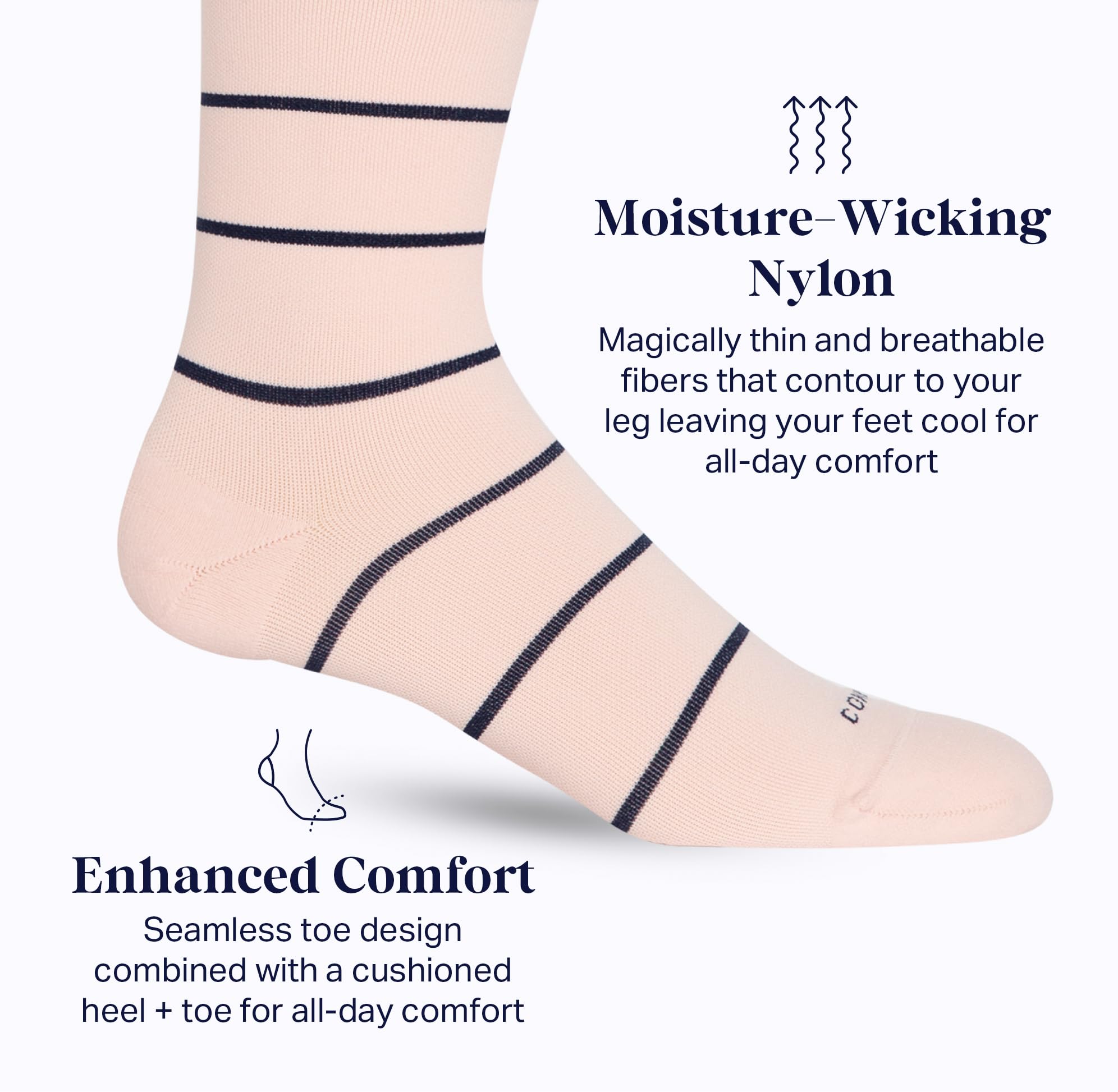 Comrad Nylon Knee High Socks - 15-20mmHg Graduated Compression Socks, (Medium, Rose/Navy) - Soft & Breathable Support Socks for Men, Pregnant Women, Nurses, Home, Work, & Travel
