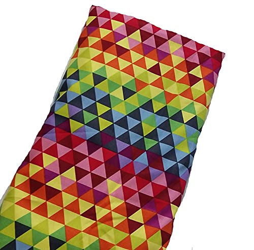PUMCRAFT Sewing Fabric 100% Cotton Fabric Rainbow Color Colorful Geometry Triangle Printed Sewing Cloth Dress Clothing Textile Tissue - 50cm Fabric Patchwork Craft