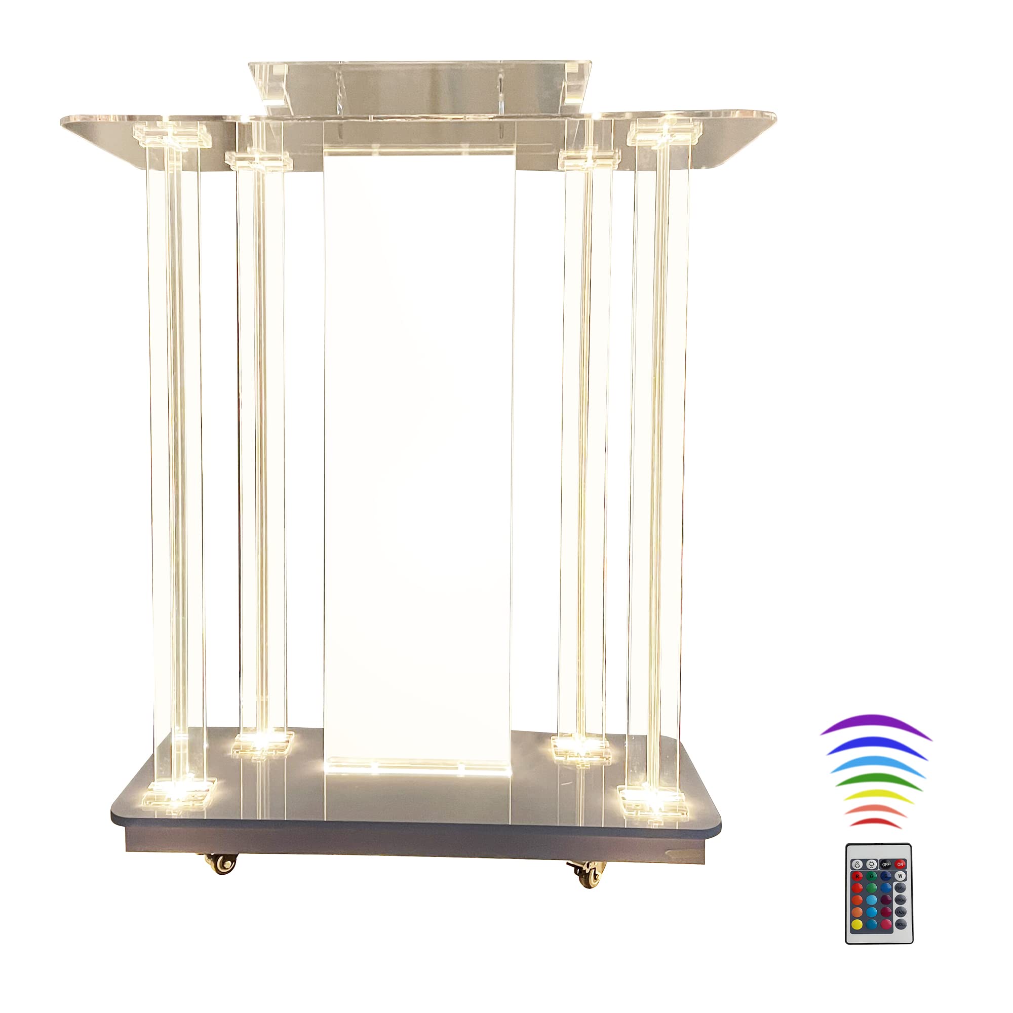 Clear Podium Stand - Acrylic Pulpits for Churches with Led Light, Professional Portable Presentation Podium Lectern with Wide Reading Surface for Restaurants, Weddings, Office and Classrooms