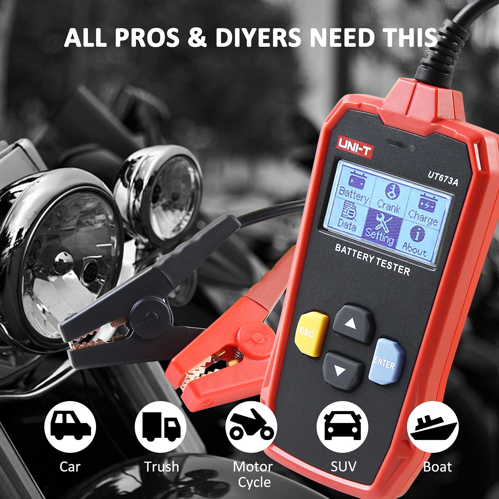 Car Battery Tester Analyzer12V,Load Tester,AGM Battery Measurement,Car,Motorcycle,Truck,Marine Charging System Test,40-2000 CCA,UT673A