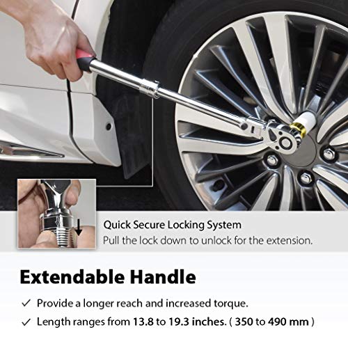 FIRSTINFO F3222ND 1/2-Inch Drive Locking & Flexible Extendable Ratchet Wrench Reversible,Soft-Grip with 72-Tooth Geared Action (Length: 13.8-19.3 Inches)