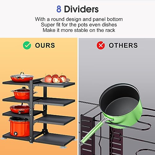 Pots and Pans Organizer for Cabinet, 8 Tier 21β Adjustable Cabinet Pan Organizer Rack Heavy Duty Pot Rack for Kitchen Storage, Snap-on Pot Pan Organizer with Panels for Stockpot and Steamer (Square)