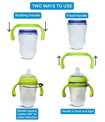 Sippy Spout Nipples with Bottle Handles for Comotomo Baby Bottle | 2-Pack | Food Grade Silicone | BPA-Free | Spill-Proof (Green)