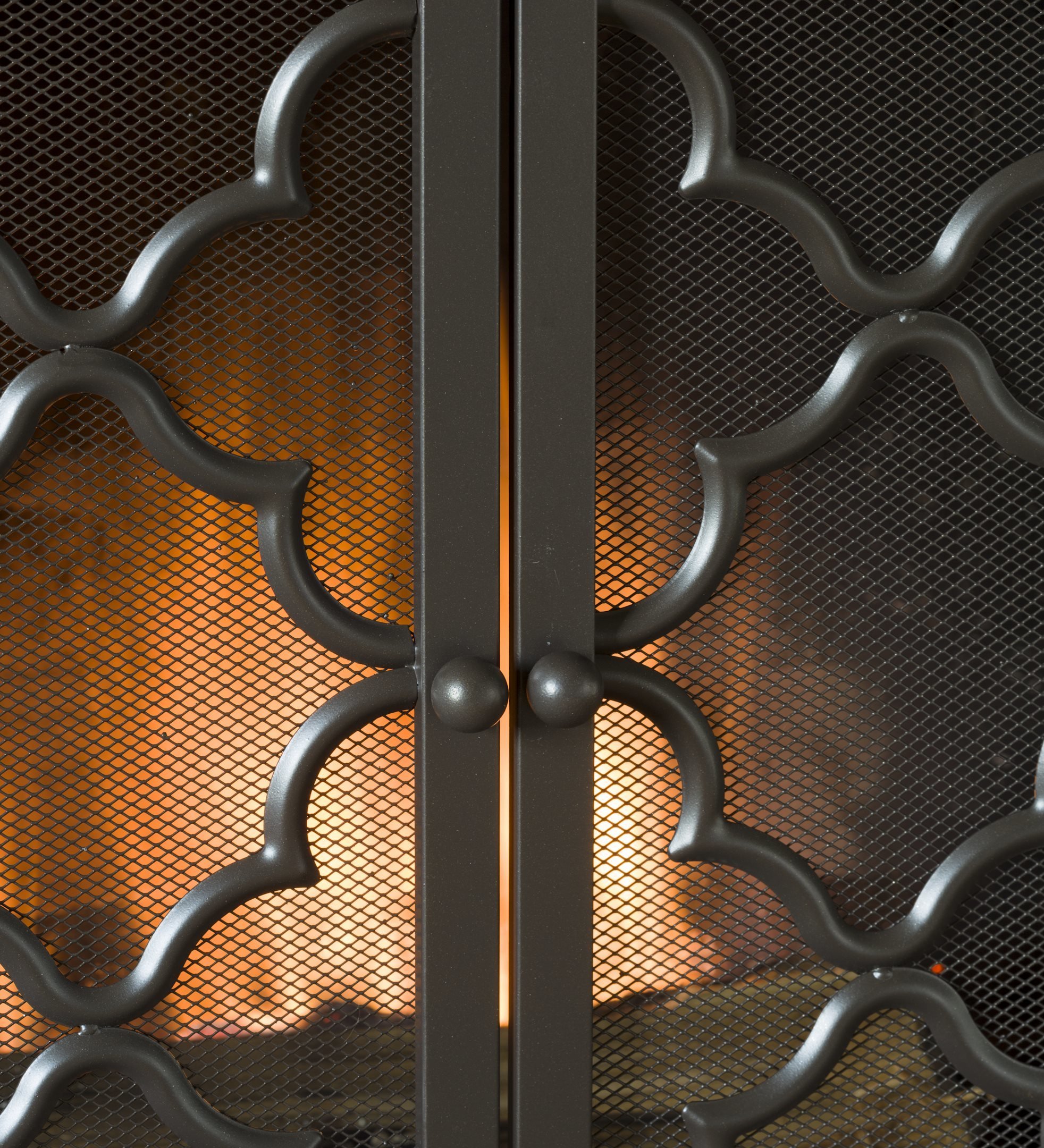 Plow & Hearth Metal Fireplace Screen Geometric Bronze | 44" W x 33" H | 2 - Door | Spark Guard Indoor Grate | Iron Fire Place Cover | Wood Burning Stove Decorative Accessories