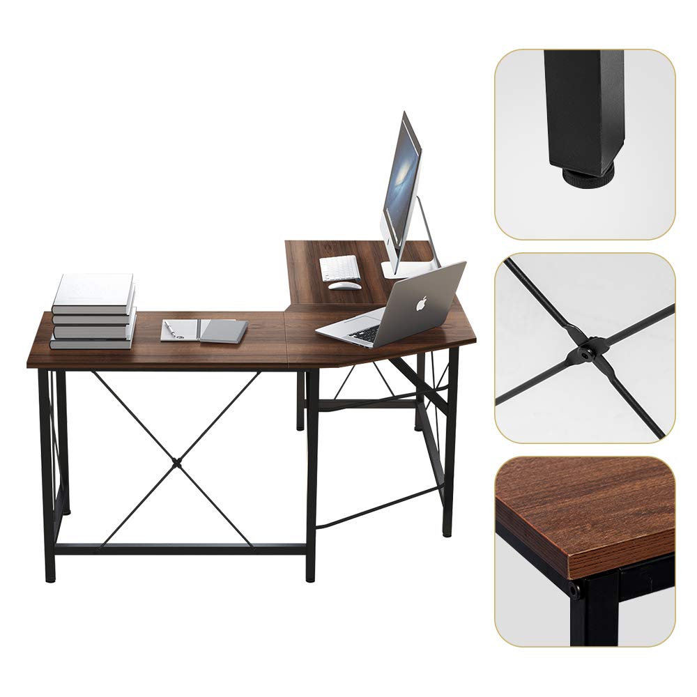 Coral Flower L-Shaped Desks for Home Office - Corner Computer Desk Writing Table Workstation - Sturdy Gaming Desk PC Laptop Rustic Brown
