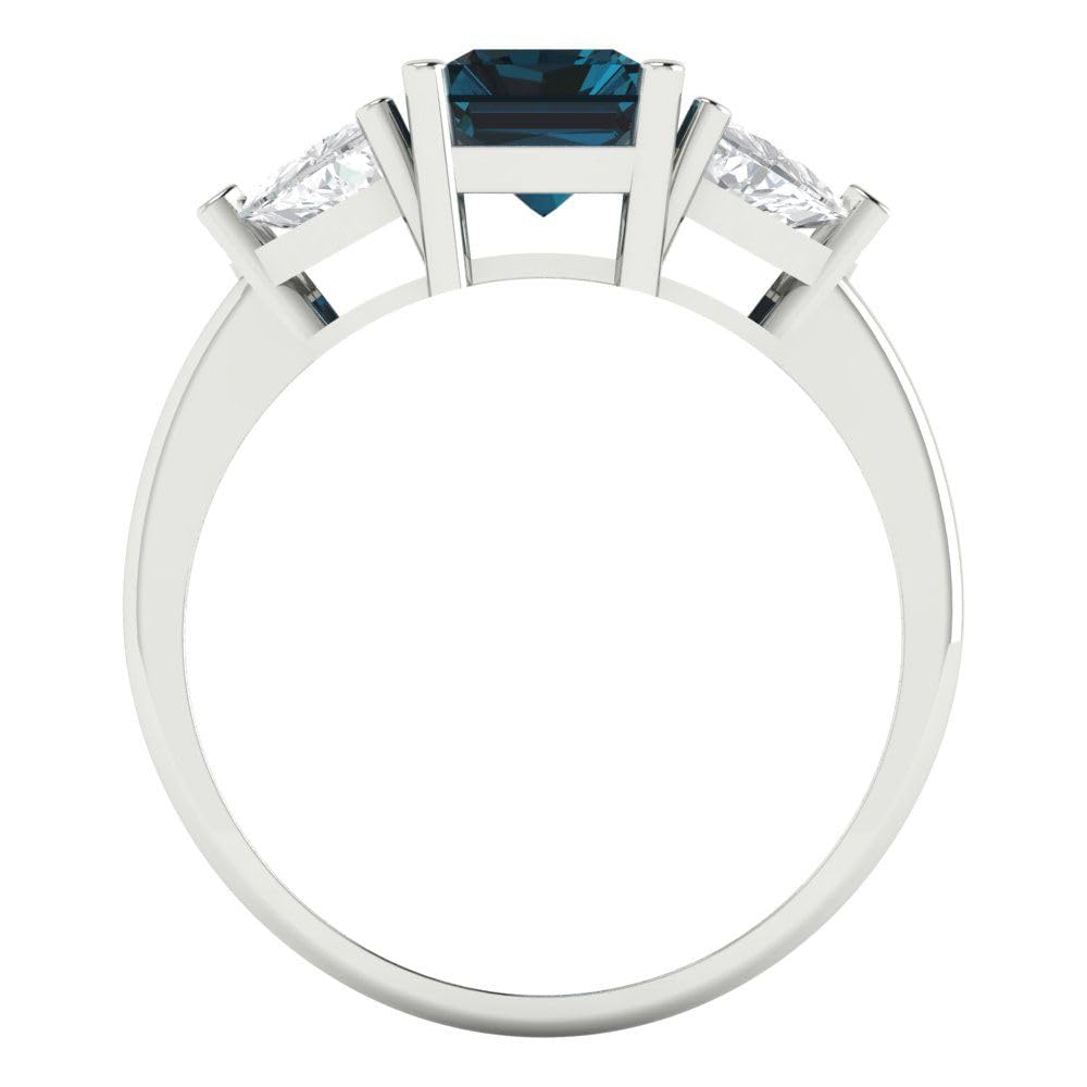 Clara Pucci 2.97ct Emerald Trillion cut 3 stone Solitaire Natural London Blue Topaz gemstone designer Modern Ring 14k White Gold