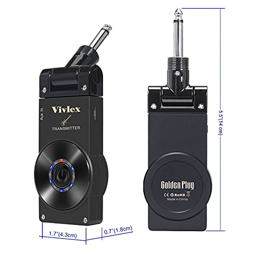 Vivlex Wireless Guitar System Guitar Transmitter Receiver Set 2.4GHz 6 Channels Wireless Audio System for Electric Guitar Bass Violin Keyboard, Built in Rechargeable Battery, 8 Hours Working Time