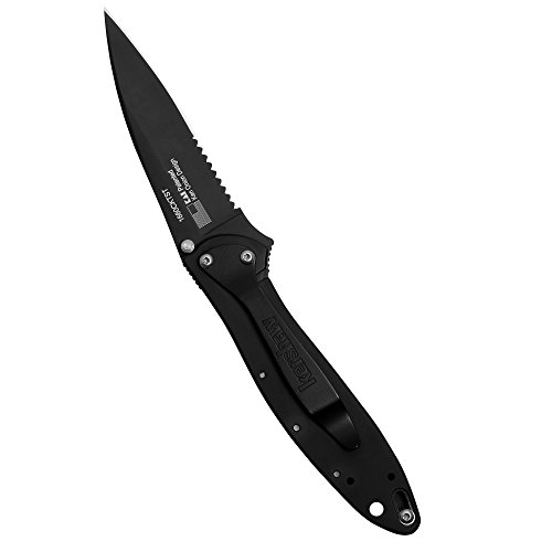 Kershaw Leek Black Serrated EDC Pocketknife, 3" Sandvik 14C28N Steel Blade, Assisted Opening Folding Knife