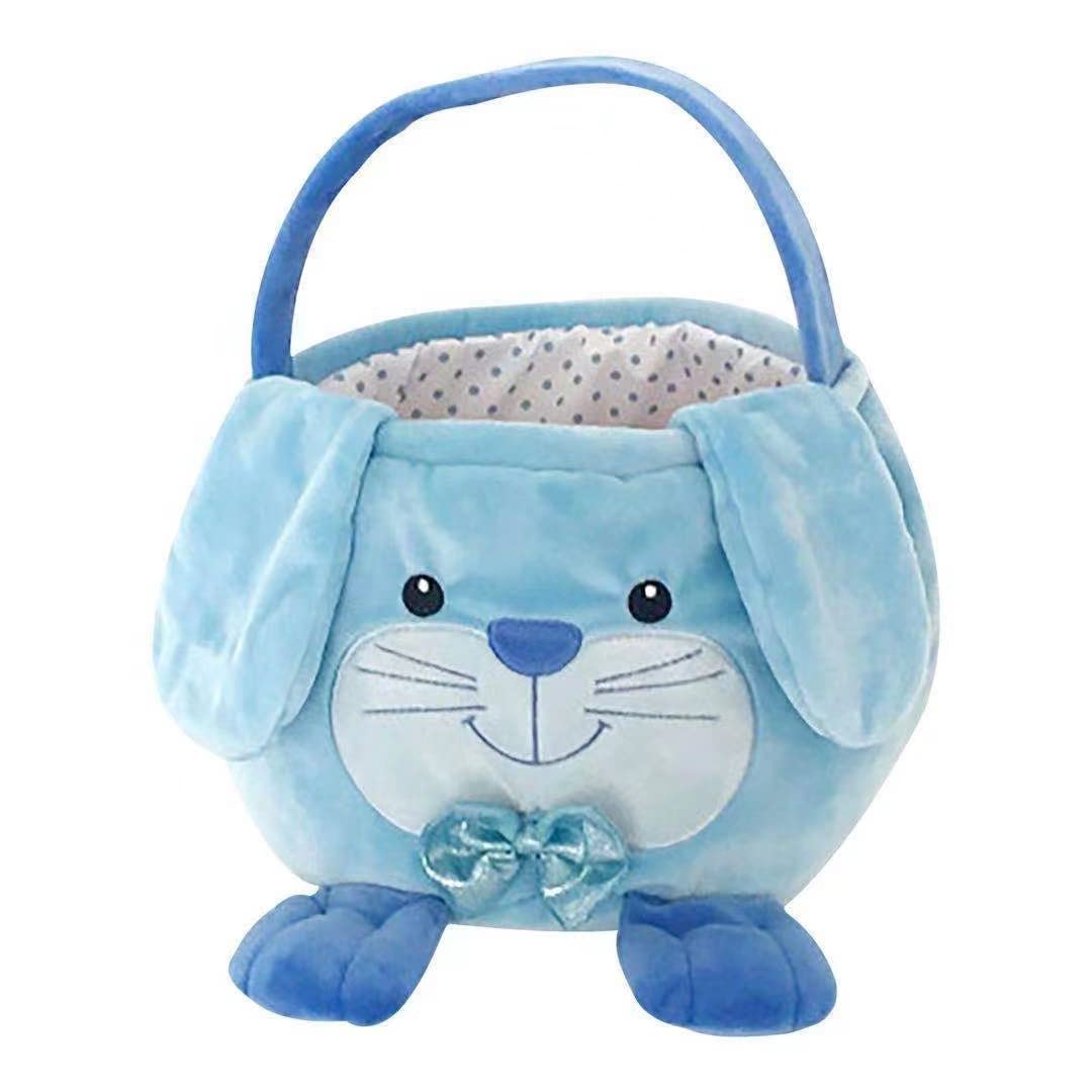 Easter Eggs Basket - 3D Cute Plush Empty Bucket with Foldable Ears - Perfect for Girls & Boys Easter Egg Hunts - Easter Baskets for Kids (Blue)
