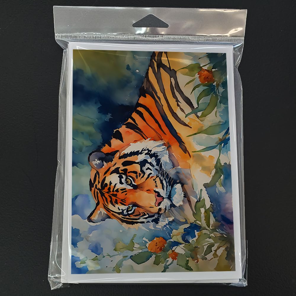 Caroline's Treasures DAC2991GCA7P Tiger Greeting Cards Pack of 8 Blank Cards with Envelopes Whimsical A7 Size 5x7 Blank Note Cards