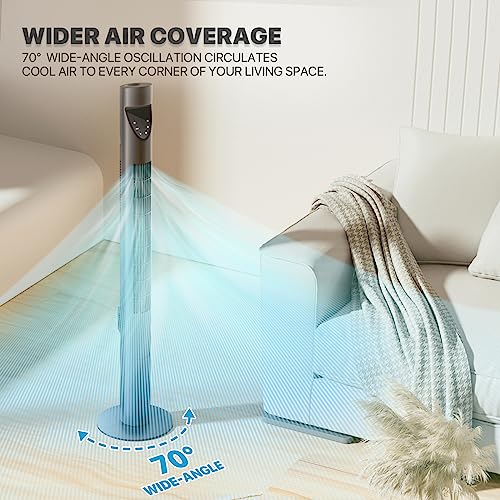 mollie Oscillating Quiet Tower Fan with Remote Control 3 Speeds 12H Timer Portable LED Display 47 Inch Electric Air Circulator Cooling Floor Standing Fan for Home Bedroom Office Living Room Gray
