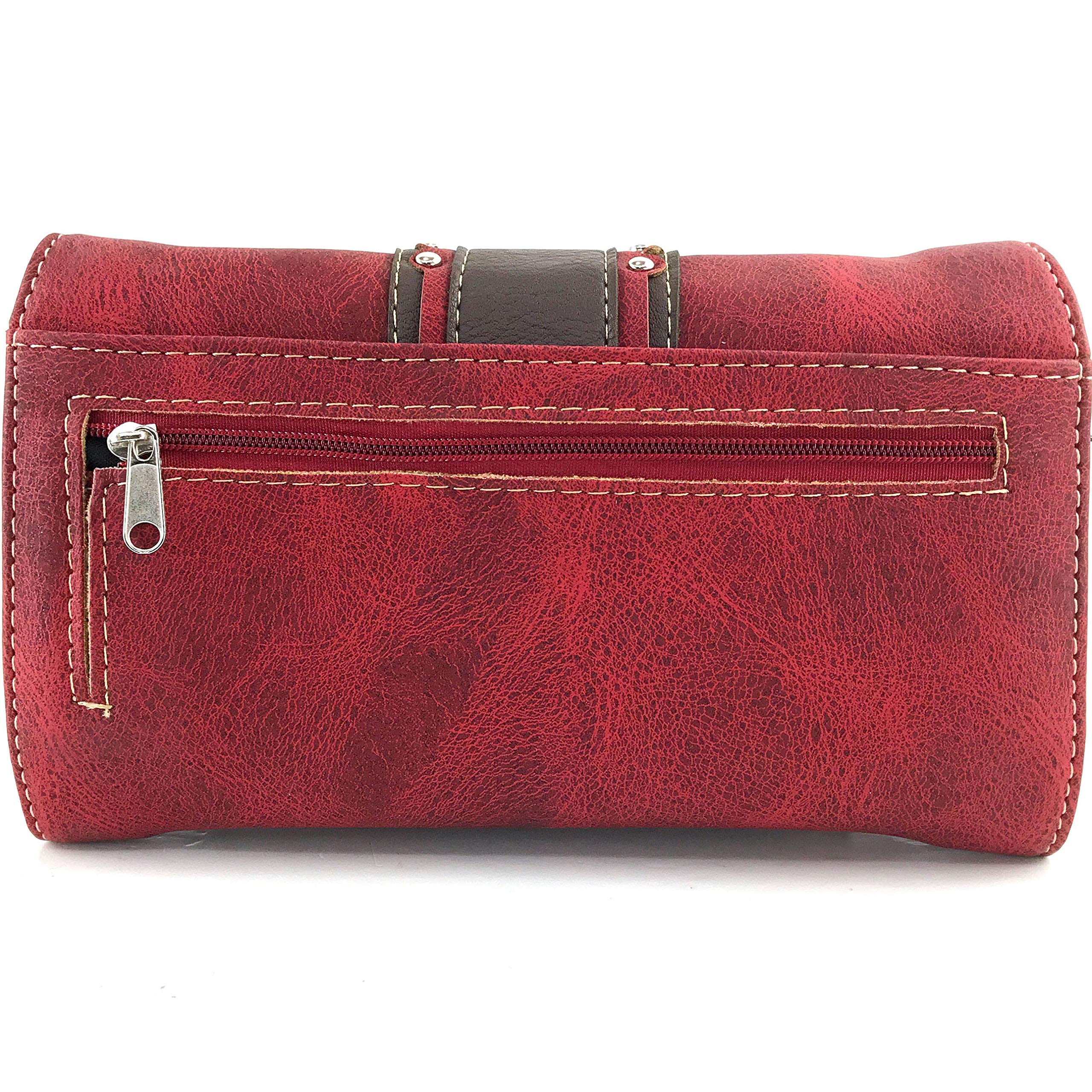 Zelris Western Albino Western Floral Buckle Conceal Carry Women Crossbody Trifold Wallet (Red)