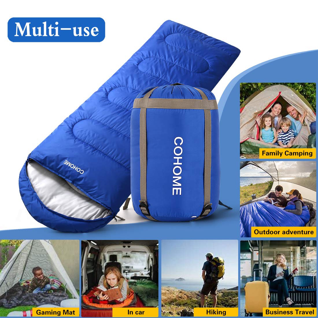 COHOME Sleeping Bag - Adults & Kids (Summer)-Warm and Cold Weather Lightweight Waterproof Camping Backpacking Hiking Outdoor & Indoor Use Bag with Compression Sack.