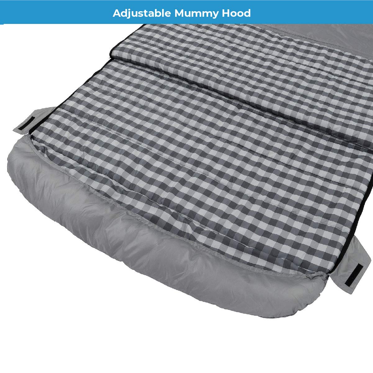 Core 40 Degree Double Sleeping Bag for Backpacking, Camping, or Hiking - Fits Queen Size Air Bed for Adult, Teens, and Kids, Gray (40110)
