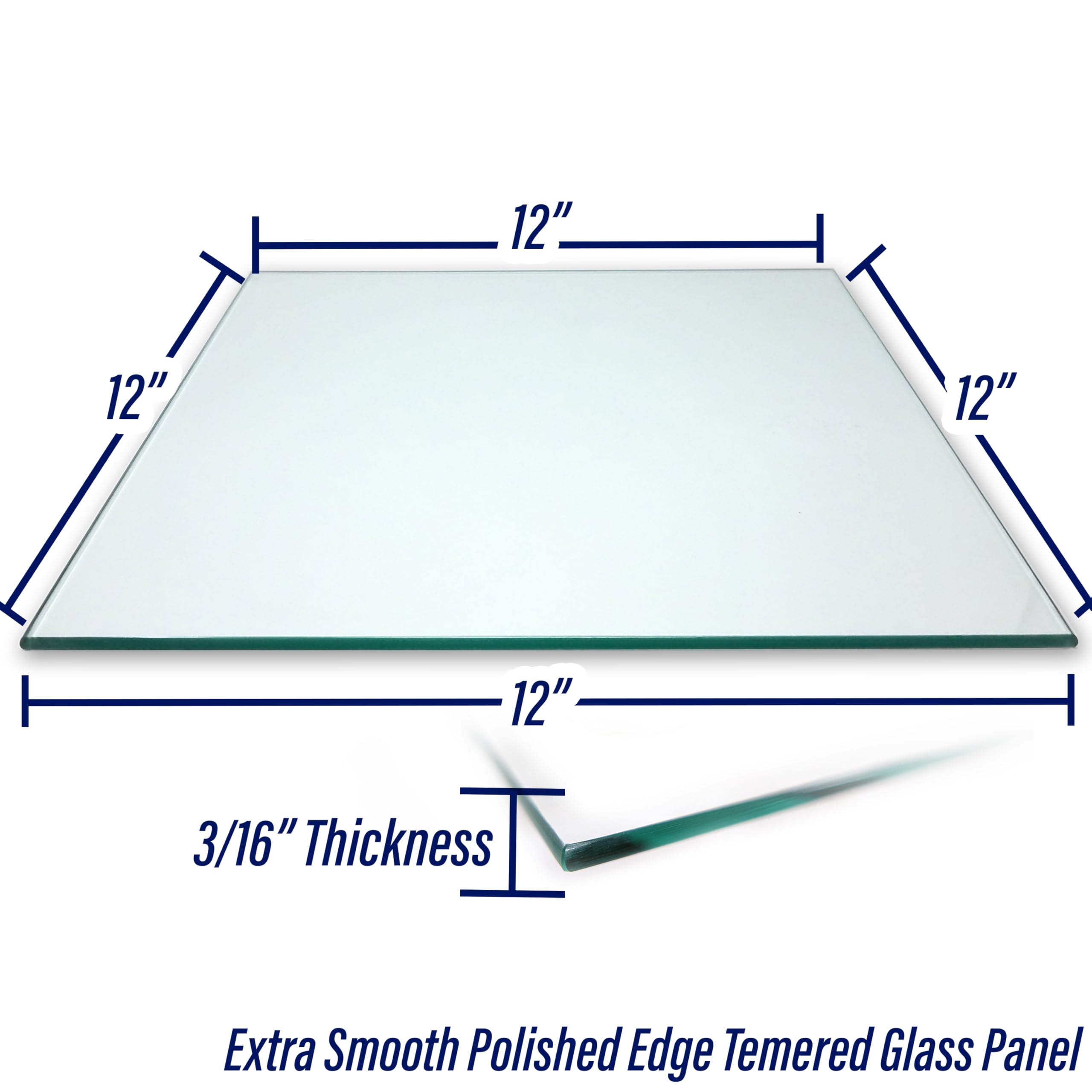 STORE FIXTURES DIRECT Square Tempered Glass Panels for Glass Cube or Shelving Displays, Clear Transparent Glass, 12" W x 12" L x 3/16" Thick, 2 Pack