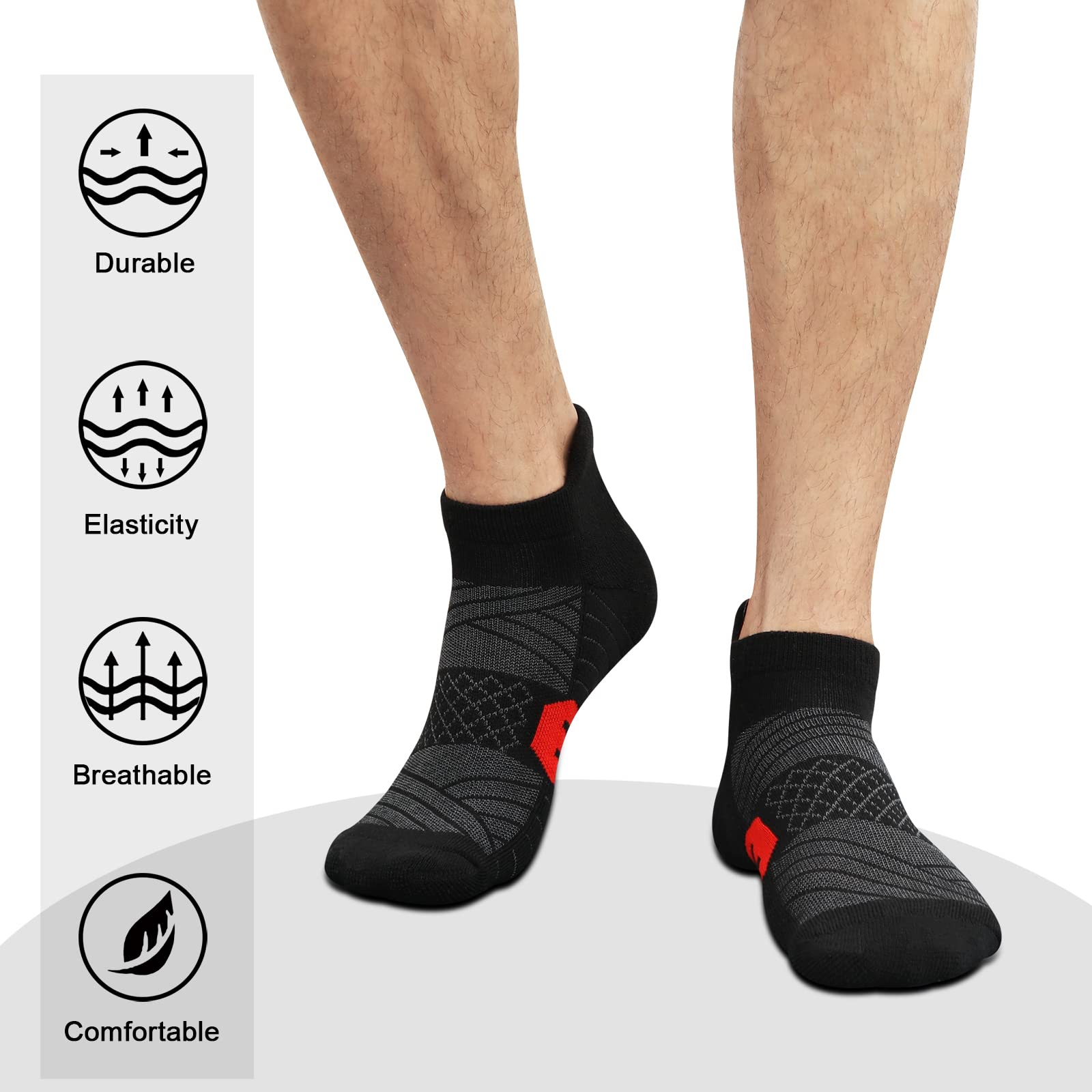 COOPLUS Mens Ankle Athletic Cushion Socks Breathable Low Cut Sports Running Socks with Tab (6 Pairs)