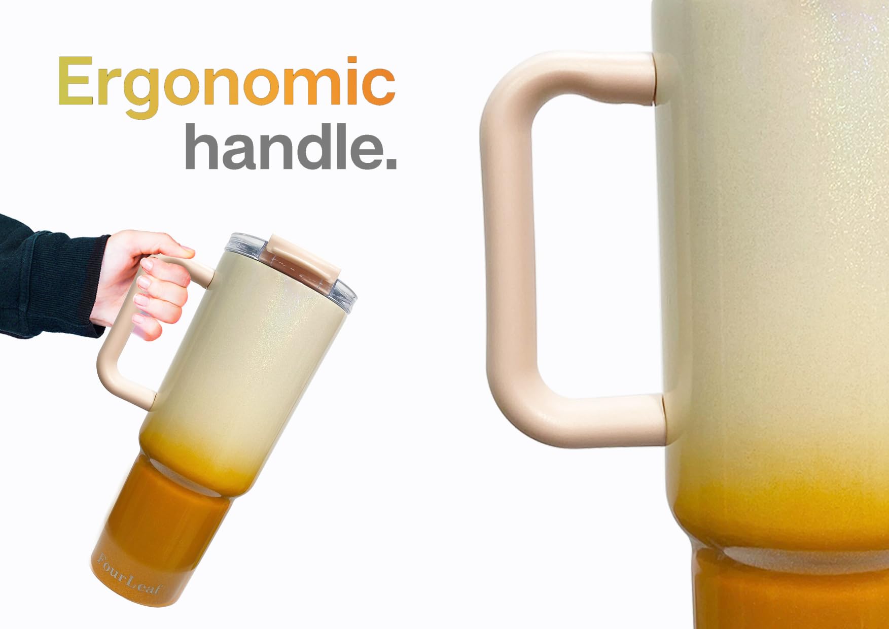 Four Leaf TrustyMate 2.0 β 100% Leak Proof 40 Oz Tumbler with Handle and Built-In Straw Lid β Insulated Leak Proof Stainless Steel Tumbler
