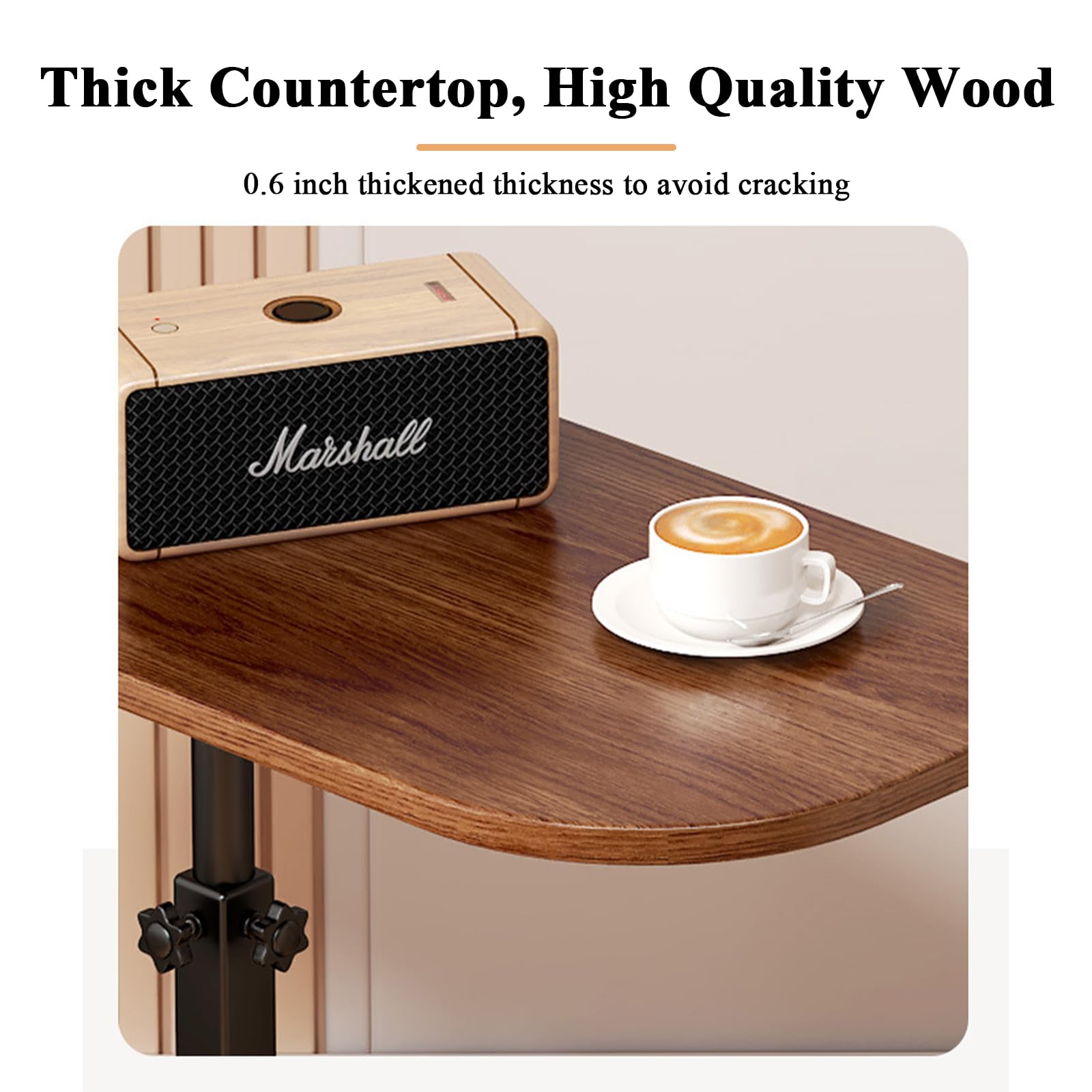 GENDLTHIJ C Shaped End Table for Couch, C Table End Table with Adjustable Height, 360° Swivel Laptop Desk for Livingroom,Bedroom,Study and Small Spaces,Bedside Table (Walnut Wood)
