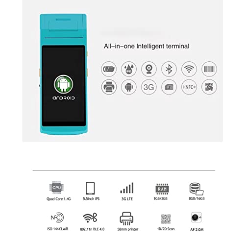 GAELOP DFHBFG 5.5 Inch Android Pos Handheld Terminal PDA with Built-in Mobile Label Receipt Printer Suitable for Commercial